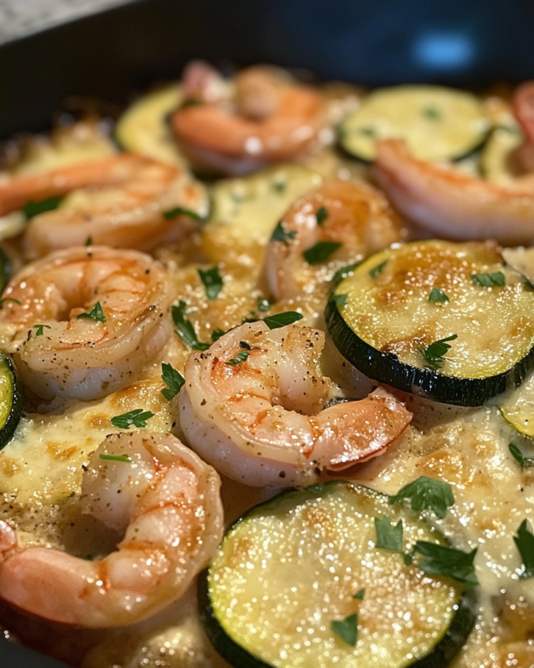 Gratinated Zucchini with Shrimp and Garlic