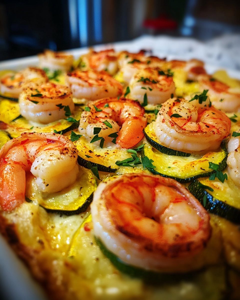 Gratinated Zucchini with Shrimp and Garlic