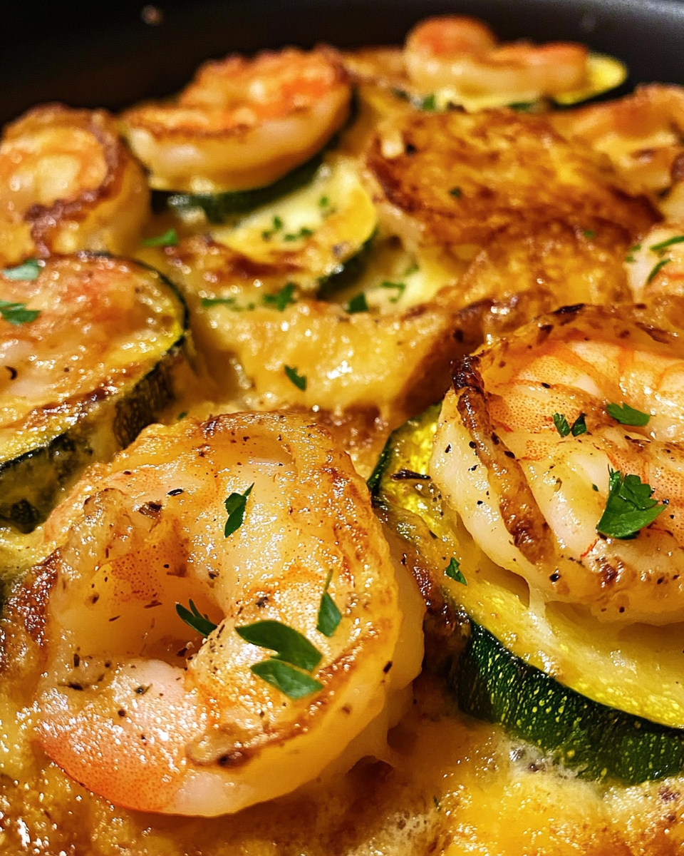 Gratinated Zucchini with Shrimp and Garlic