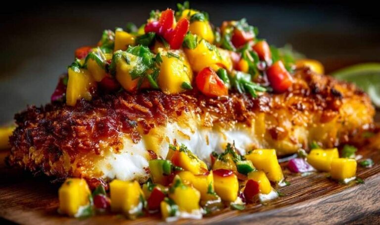 Easy 5-Step Coconut Crusted Fish with Mango Salsa