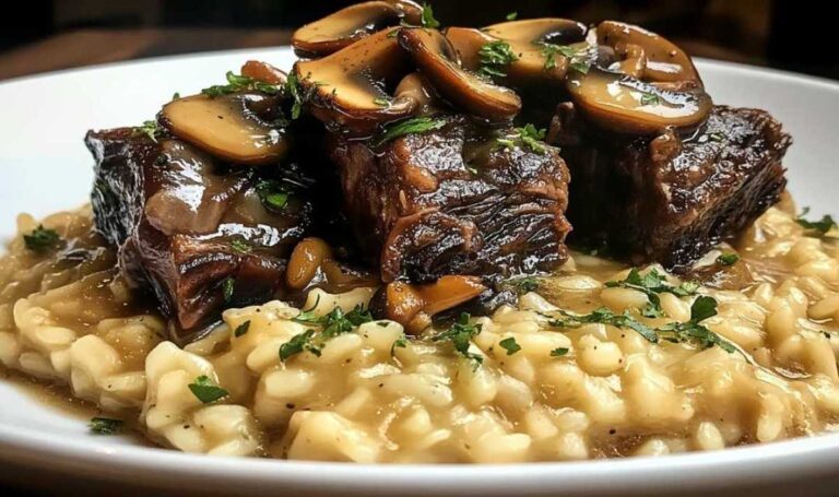 Beef Short Ribs with Mushroom Risotto – Rich, Creamy & Tender