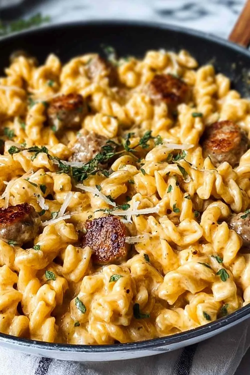 One-Pan White Cheddar Ranch Sausage Magic Pasta (30 Min)