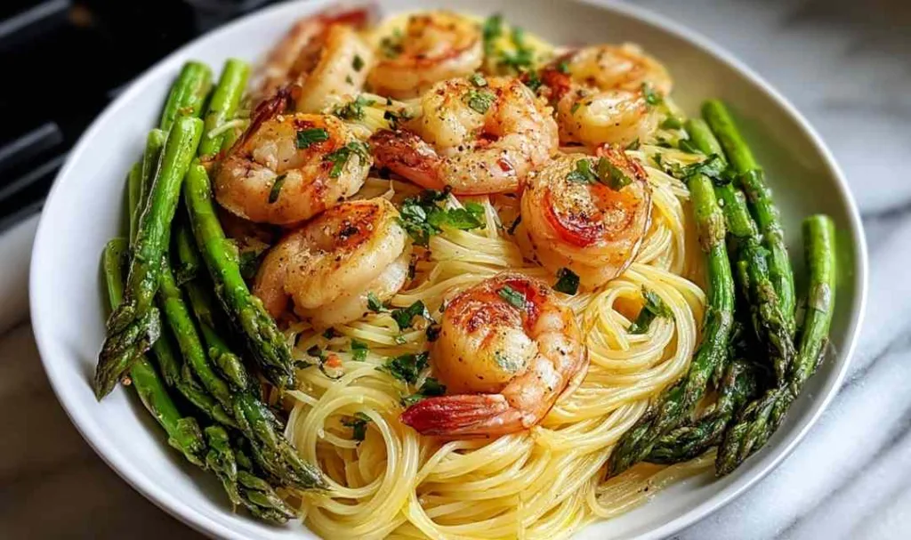 Asparagus Shrimp Angel Hair Pasta in 25 minutes