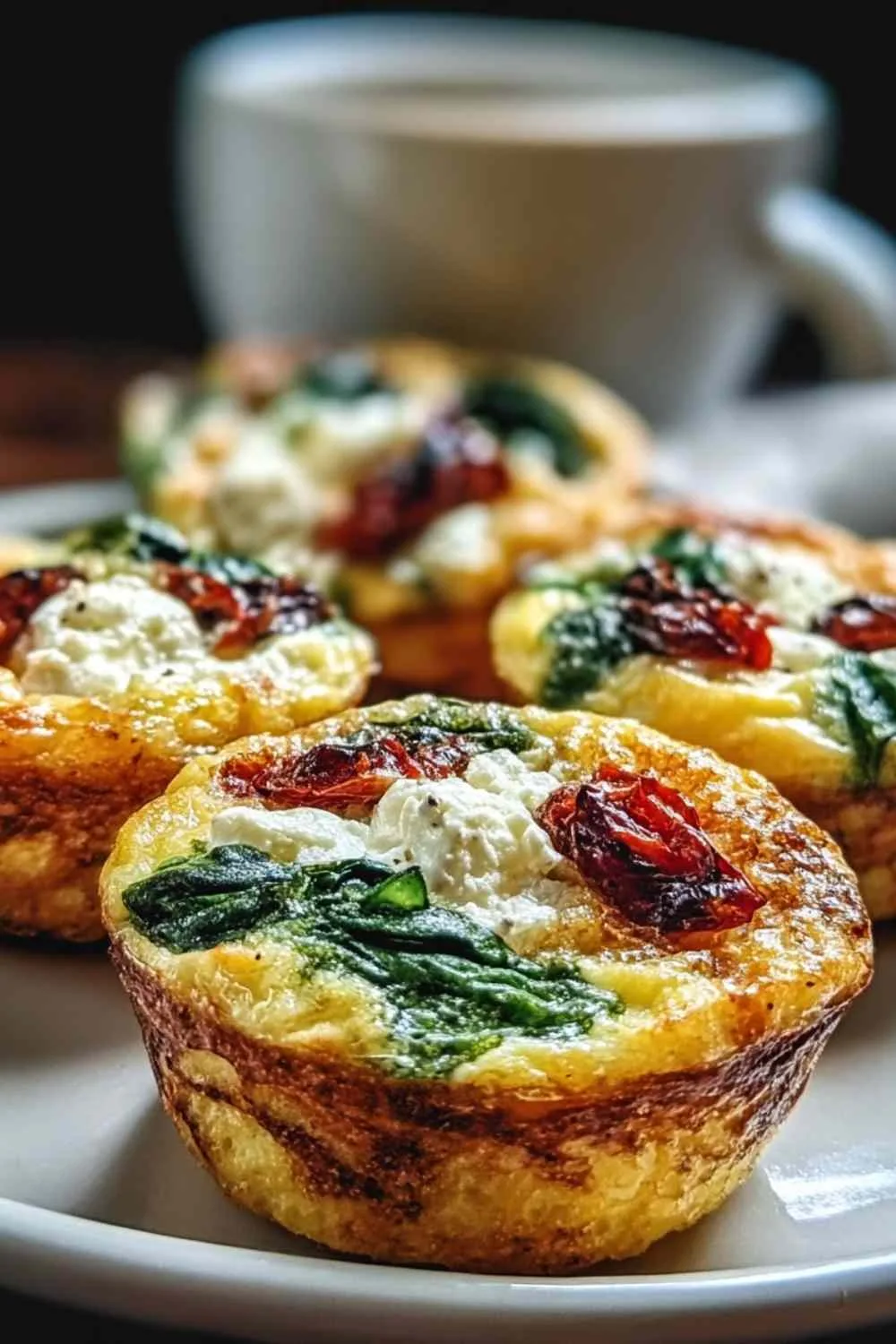 Spinach Feta Sun-Dried Tomato Egg Muffins - 9g Protein Each
