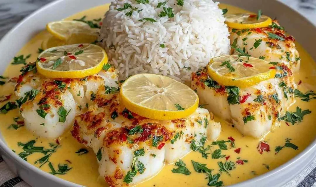 Baked Cod in Coconut Lemon Cream Sauce | Easy 40-Minute Recipe