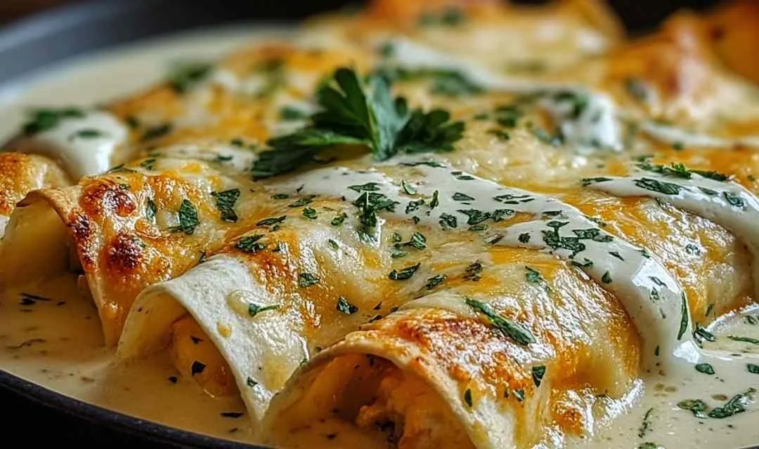 Chicken Enchiladas with Sour Cream White Sauce (Easy Creamy Recipe)