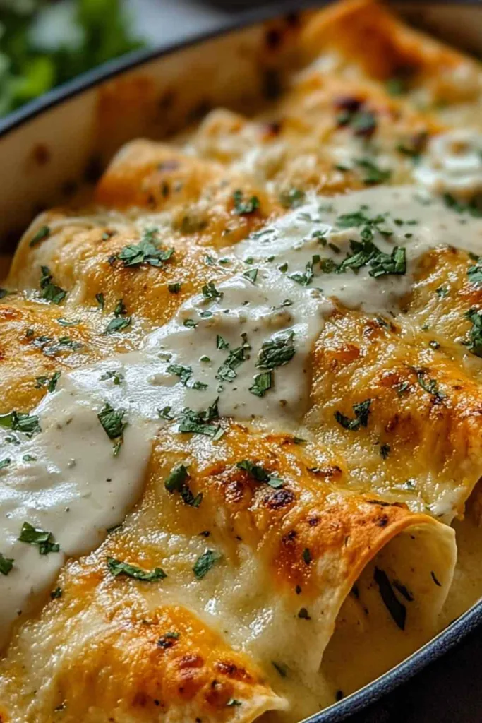 Chicken Enchiladas with Sour Cream White Sauce (Easy Creamy Recipe)